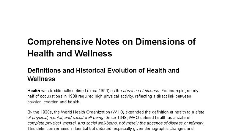 Lecture 1: Dimensions of Health and Wellness Overview - Studocu