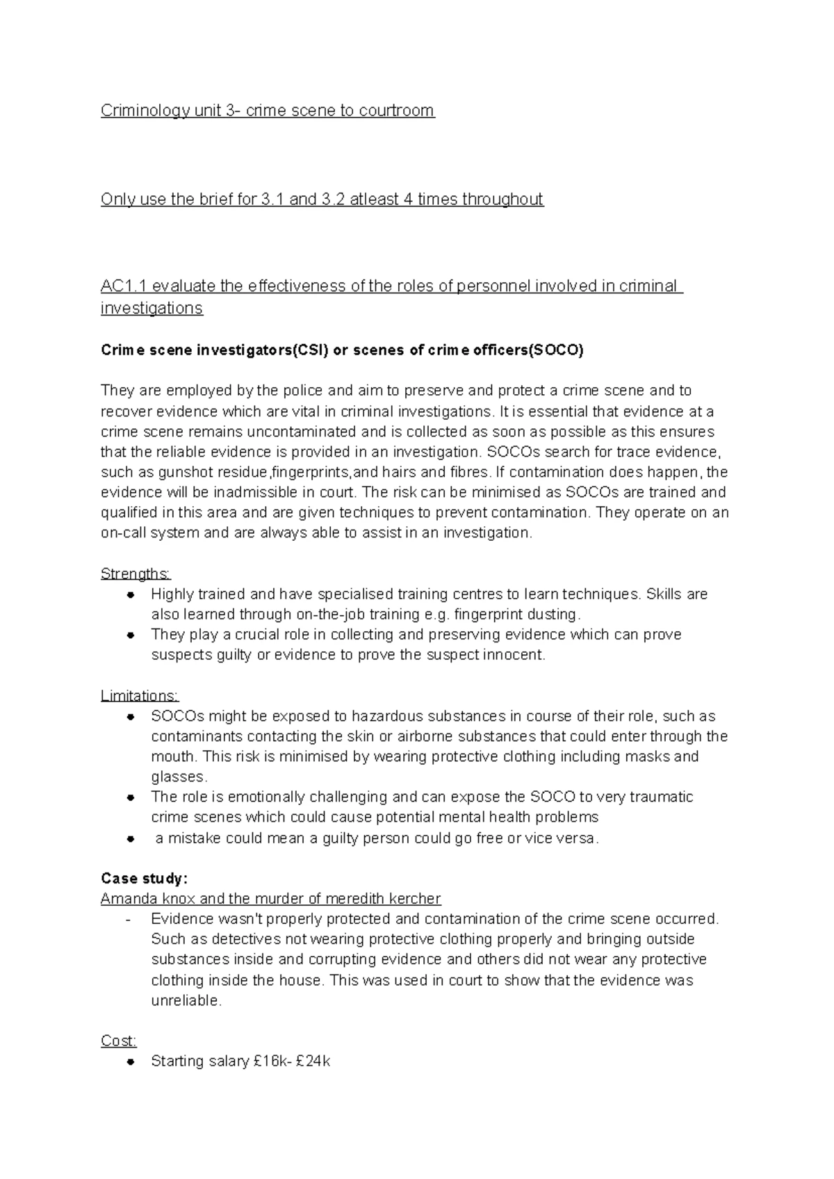 Unit 3 Criminal Case Studies: From Crime Scene to Courtroom - Studocu