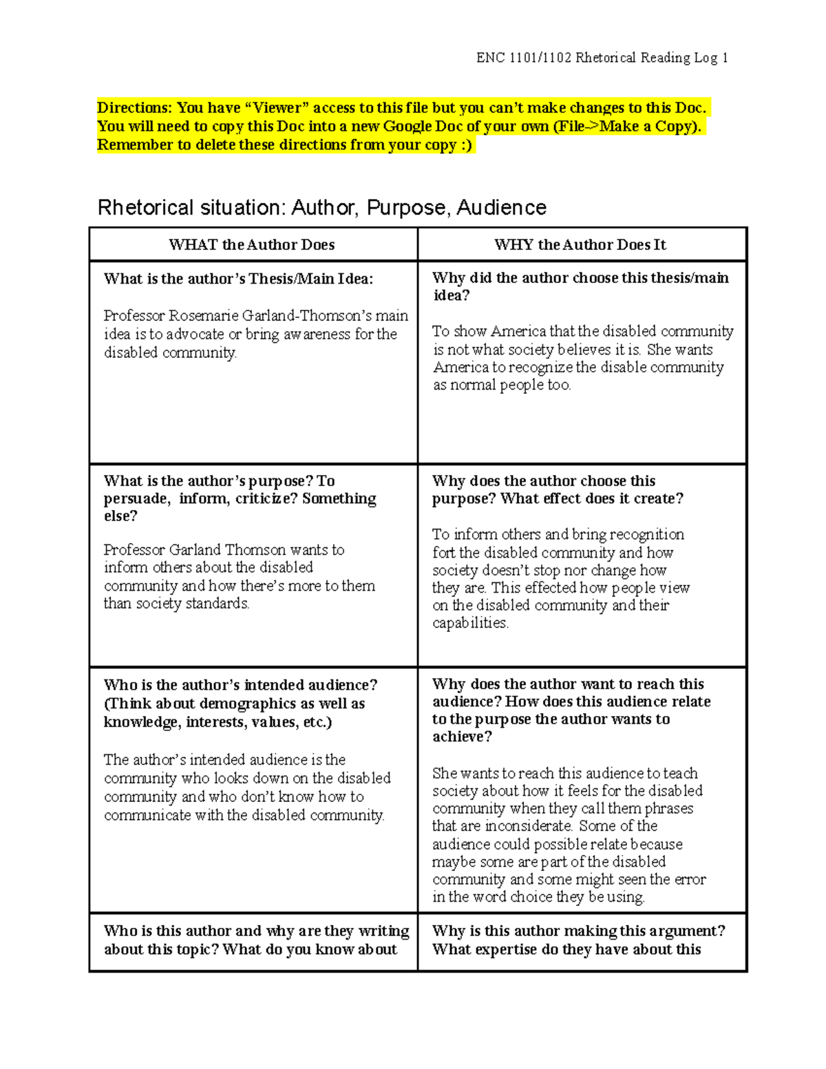 Rhetorical Reading Log-2 - Directions: You have “Viewer” access to this ...