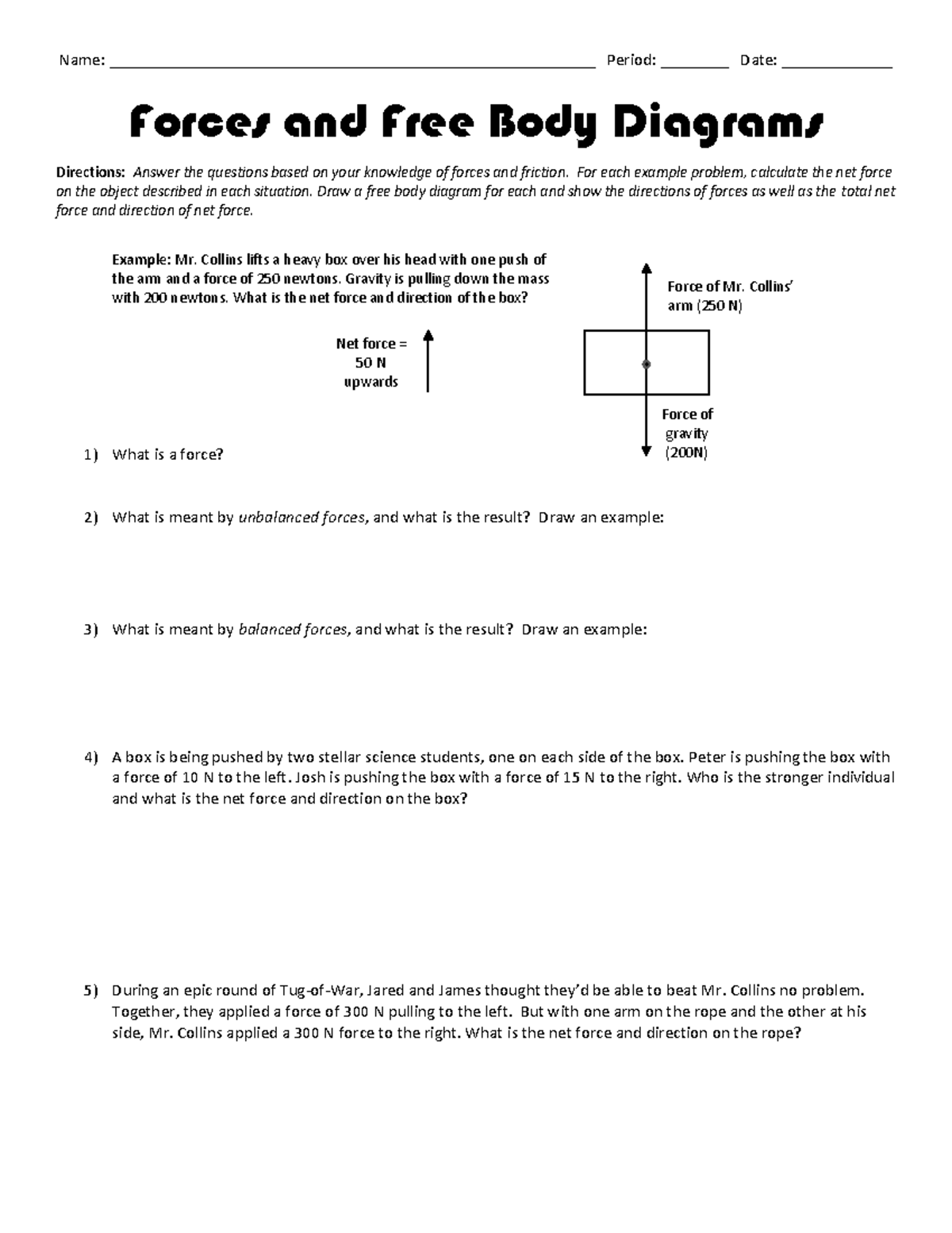 Net Force Worksheet With Answers This Is A Worksheet On Analyzing