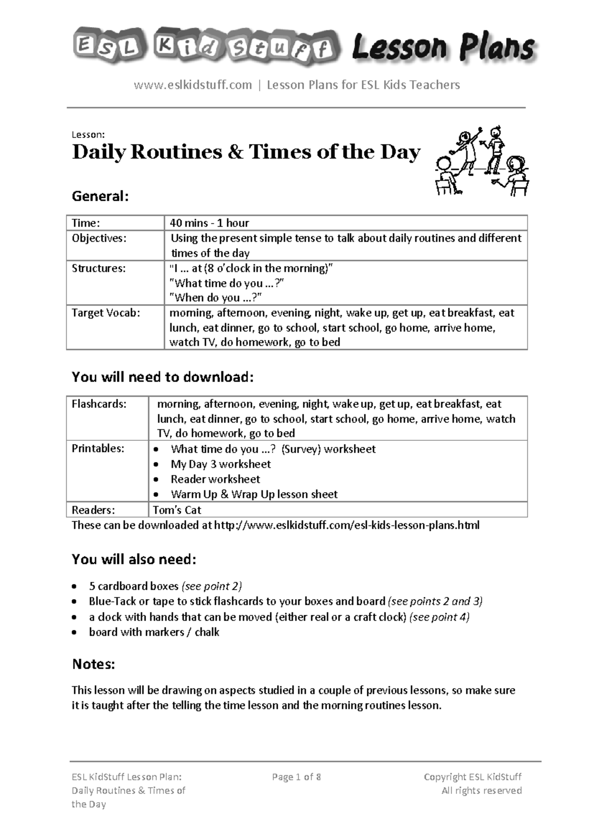 ESL 101 Lesson Plan: Daily Routines & Times of the Day Activities - Studocu