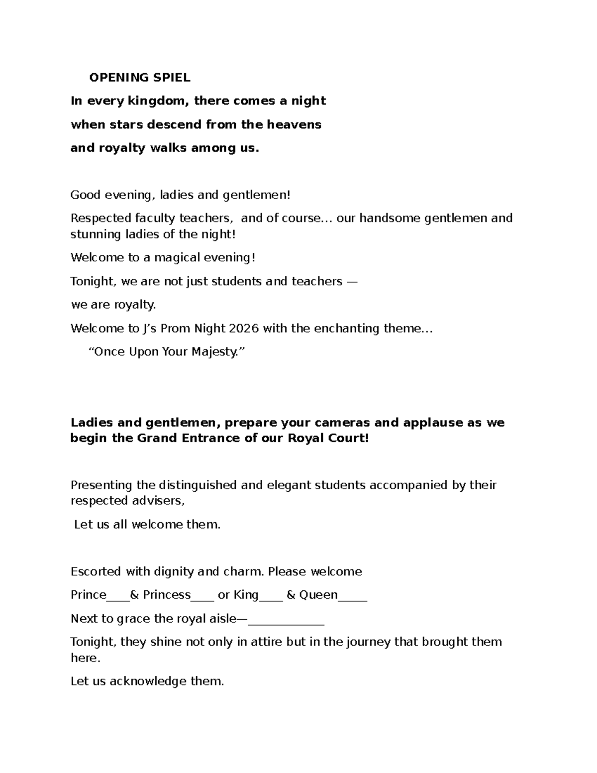 JS Prom 2026 Script: Emcee Guide for a Magical Evening - Studocu