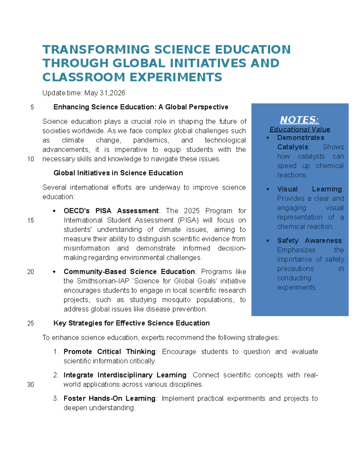 Transforming Science Education: Global Initiatives & Experiments - Studocu