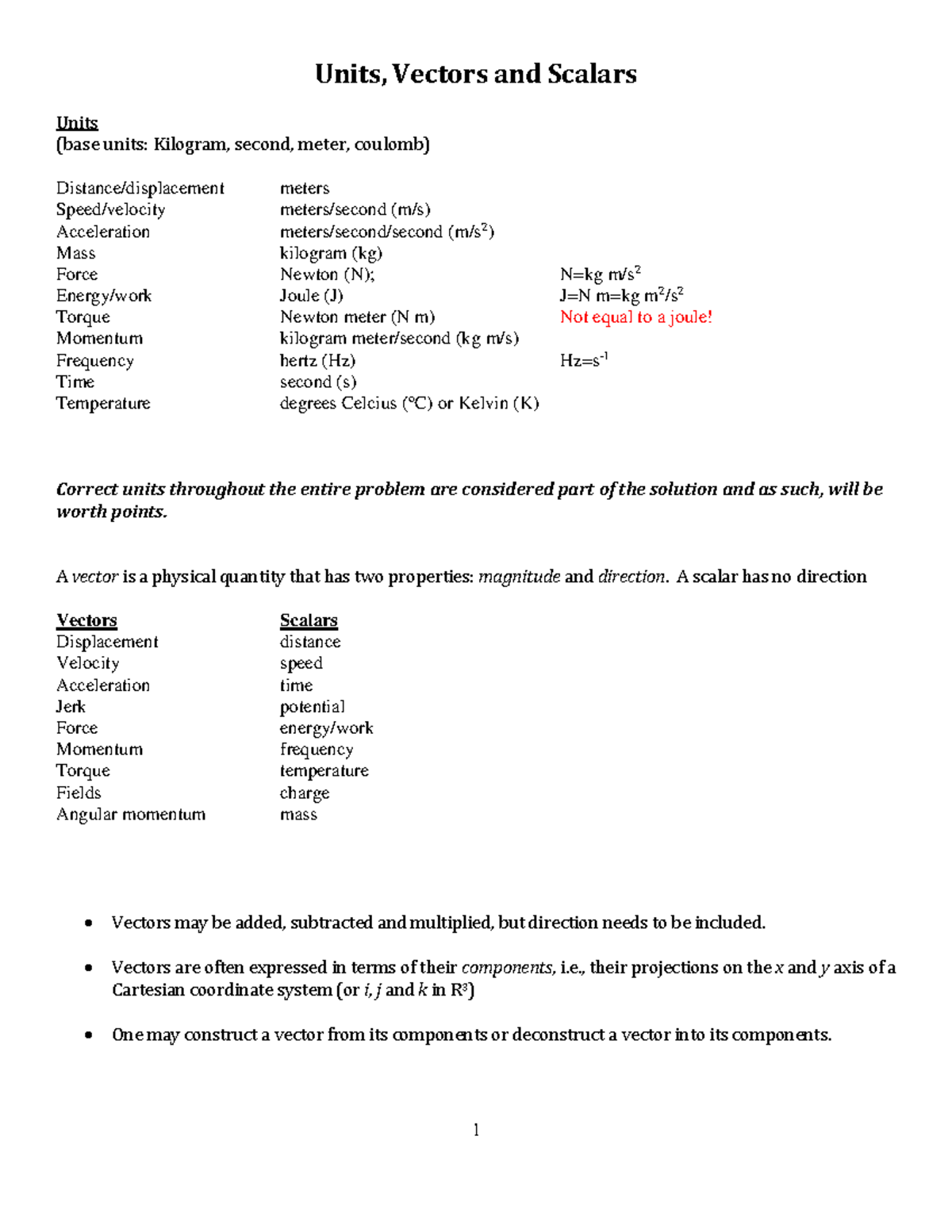 Units, Vectors, and Scalars Overview for PHYS 101 Final Exam - Studocu