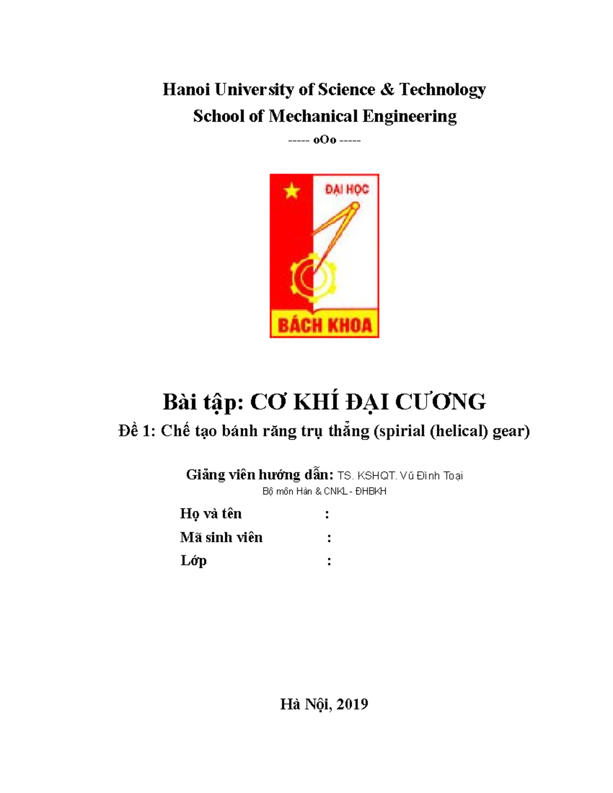 đề-1 - jh,hv,hj - Hanoi University of Science & Technology School of Mechanical Engineering ...
