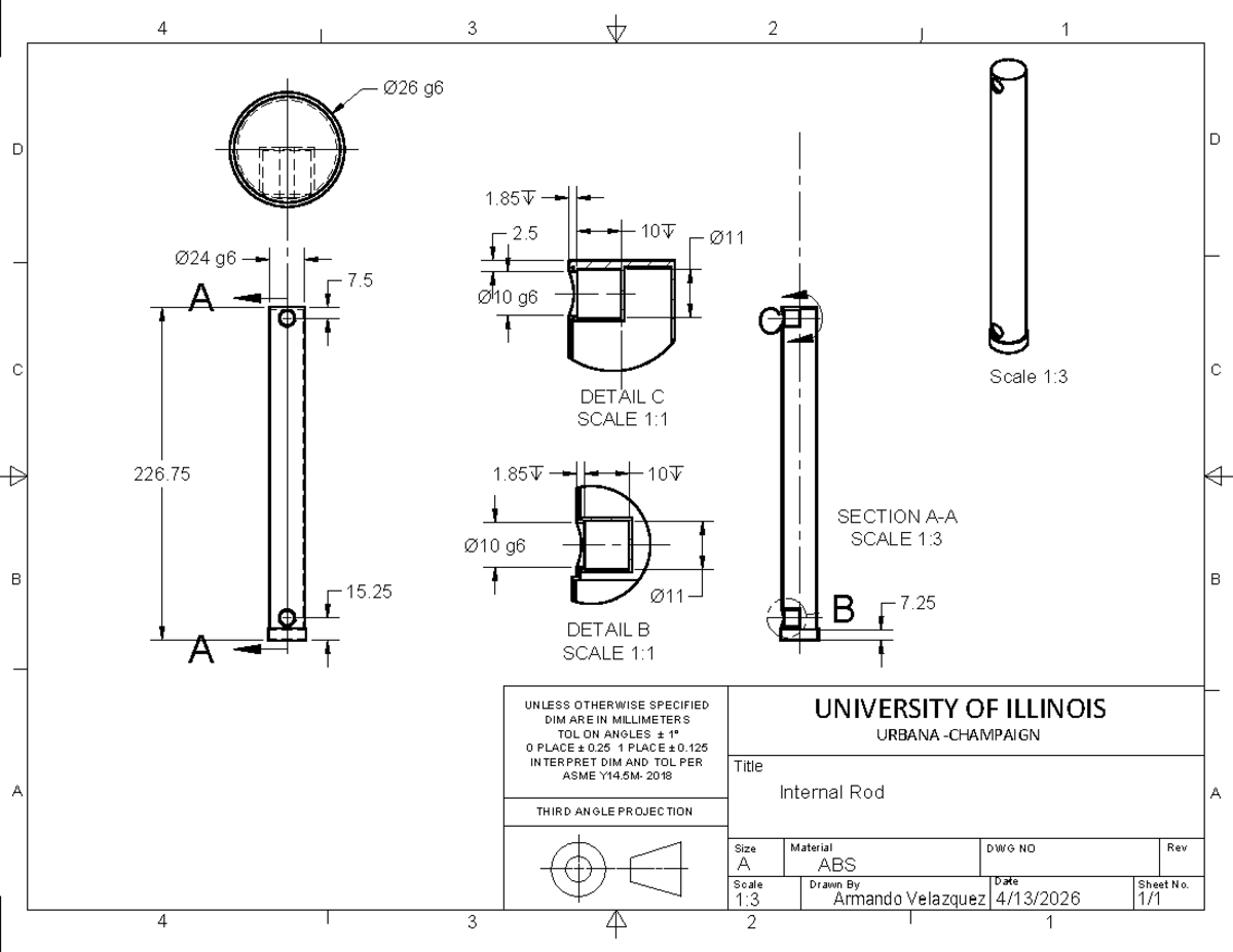 Internal Rod Drawing - 4 3 2 1 Ø26 g6 D D 1.85 2.5 10 - Studocu