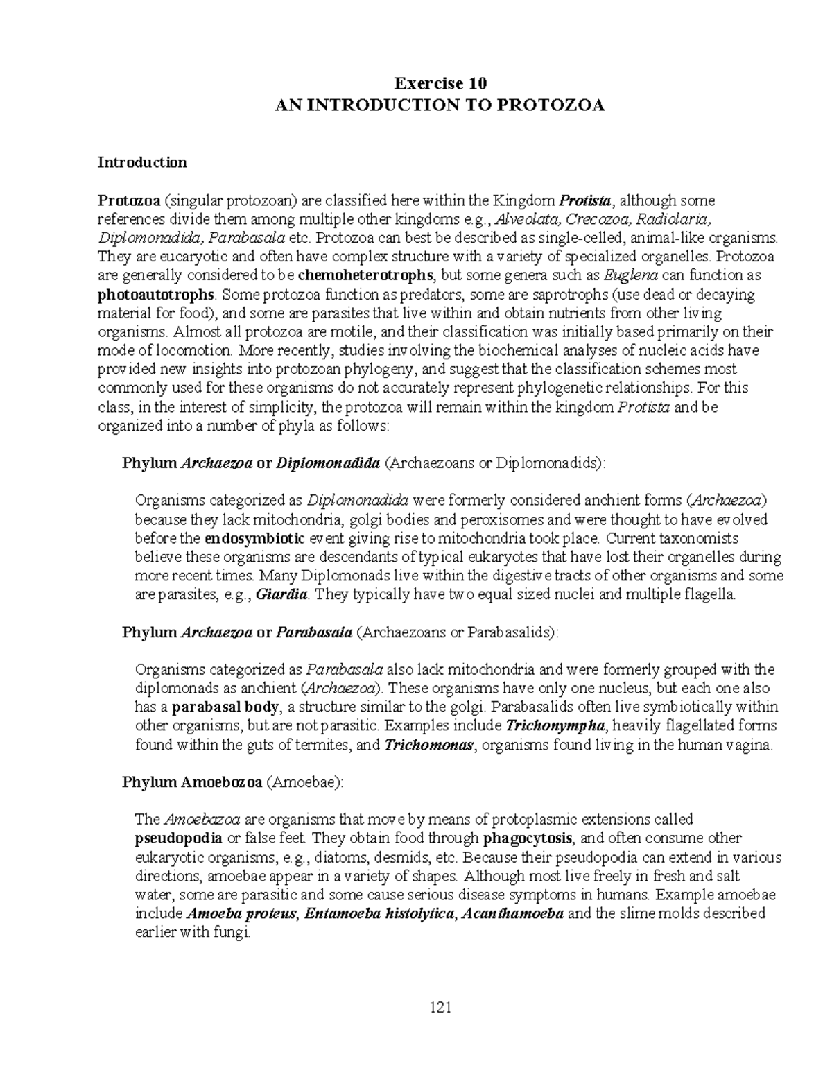 BIO101 - Lecture Notes on Protozoa: Introduction and Classification ...