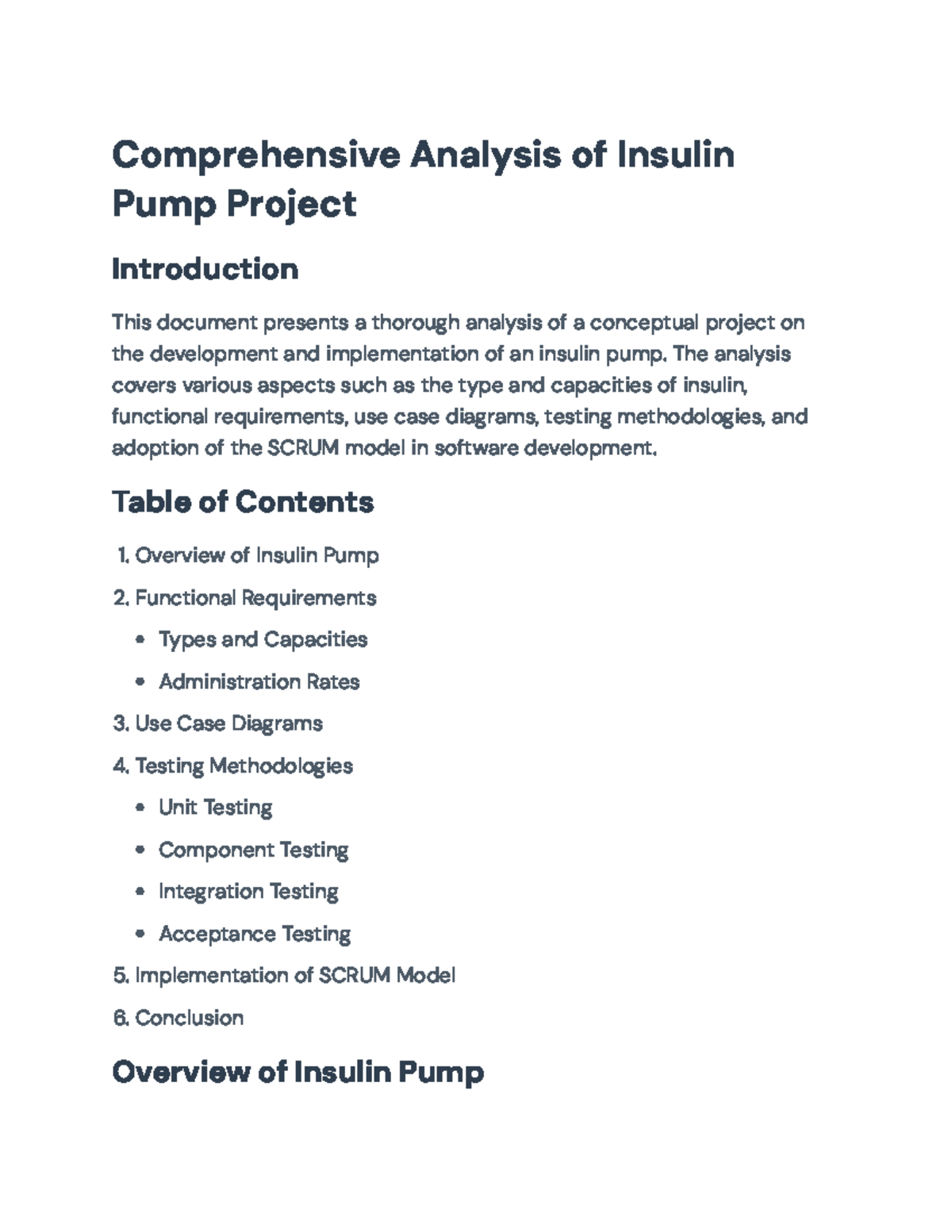 Analysis and Development of Insulin Pump Project (CS101 Final Report) - Comprehensive Analysis ...