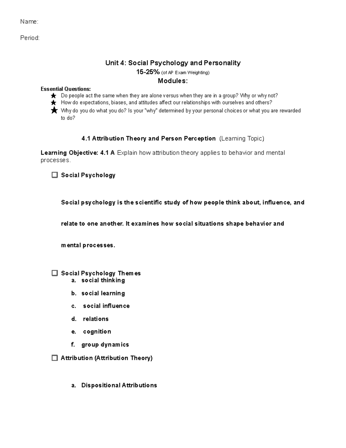 4: Social Psychology AP Exam Notes on Group Behavior and Attribution ...