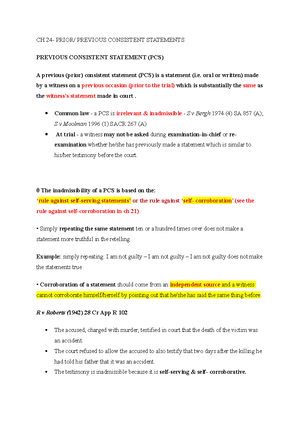 Summarised Slides - Notes - LAW OF EVIDENCE Test 2 Study guide Study ...