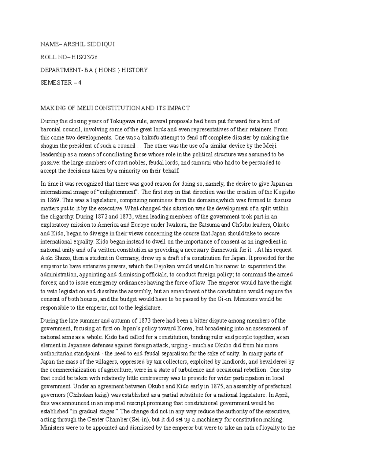 Making of Meiji constitution and its impact - BA Hons History Semester ...