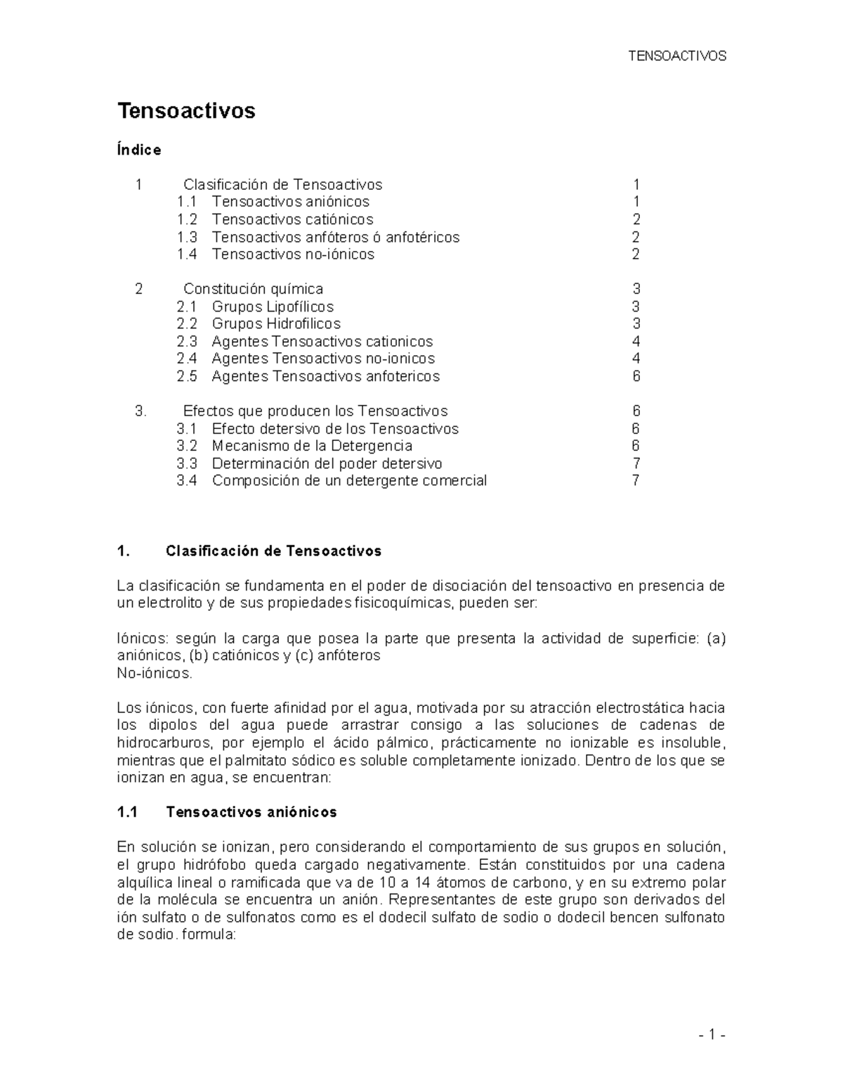 Semarnat-E-Clasificacion de Tensoactivos - Tensoactivos Índice 1 ...