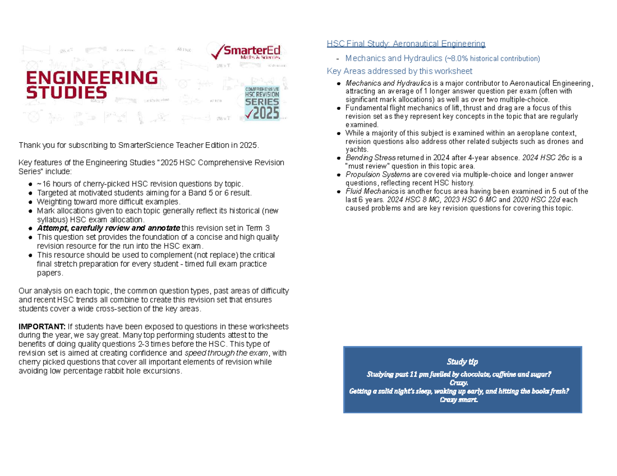 Final Exam: Engineering AE 2025 HSC Revision on Aeronautical Mechanics ...