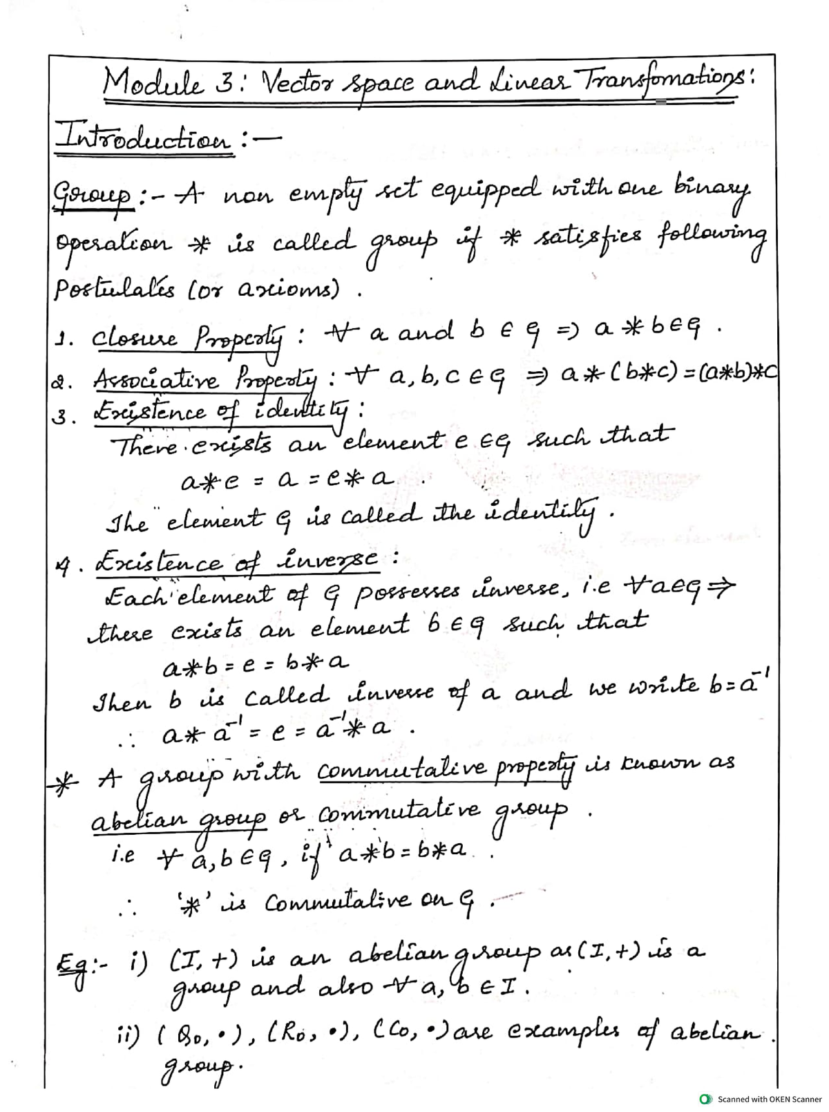 Module 3: Vector Spaces and Linear Transformations - Key Concepts - Studocu