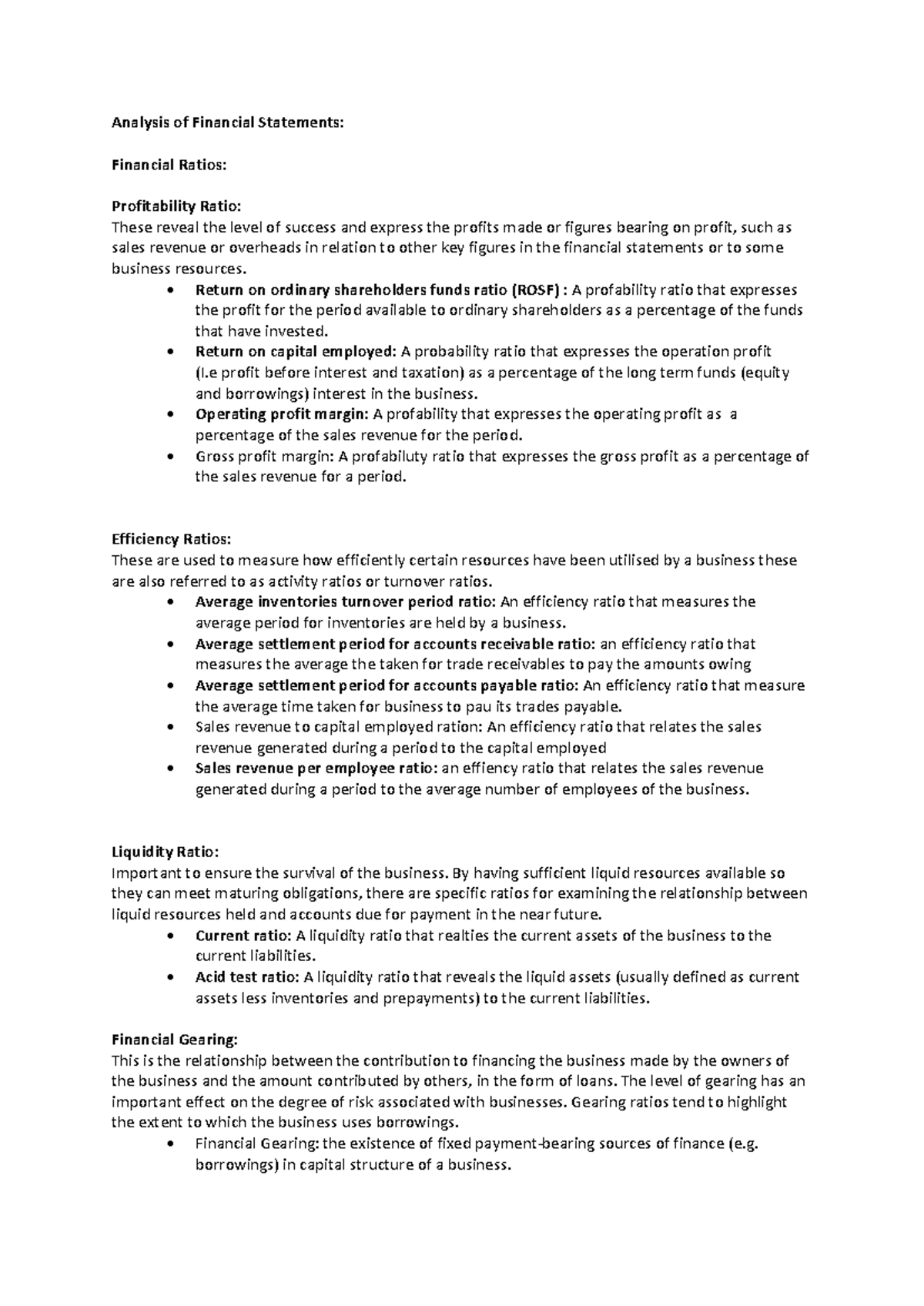 Analysis of Financial Statements: Key Ratios in ACCT102 - Studocu