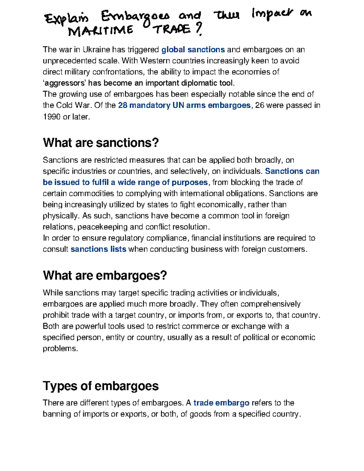 Sanctions and Embargoes - With Western countries increasingly keen to ...