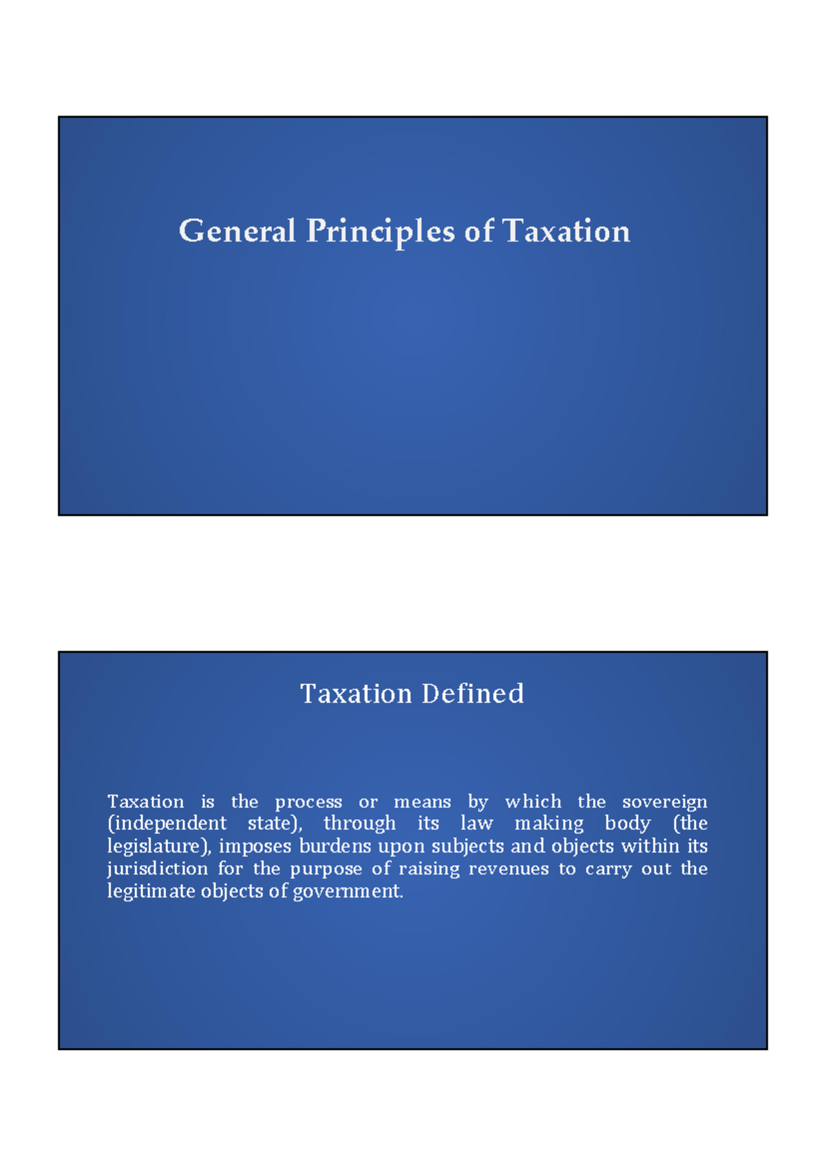 General Principles of Taxation: Key Concepts and Theories - Studocu