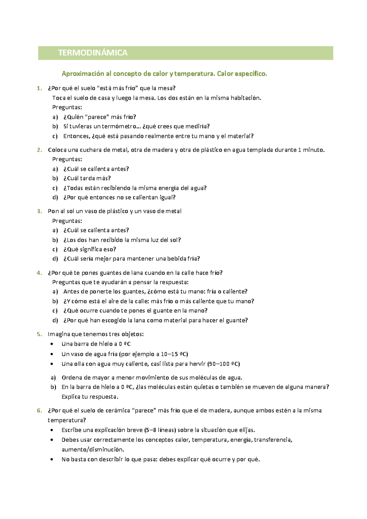 TERMODINÁMICA: Aplicando Conceptos de Calor y Temperatura - Studocu