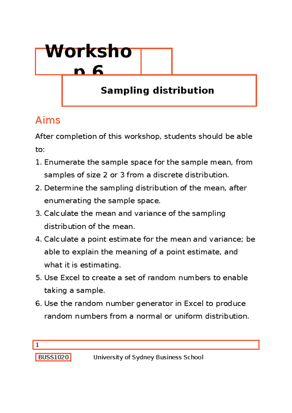 Workshop 6: Sampling Distribution and Sample Means - BUSS1020 - Studocu