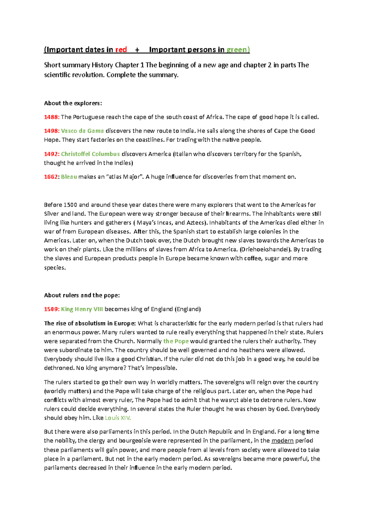 Summary of History Chapters 1 & 2: Key Events and Figures - Studeersnel