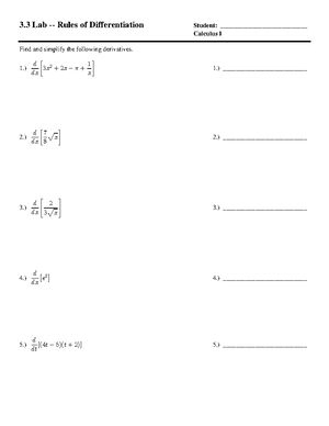Calculus I Lab: Analyzing Derivatives and Continuity - HIST-2050 - 3 ...