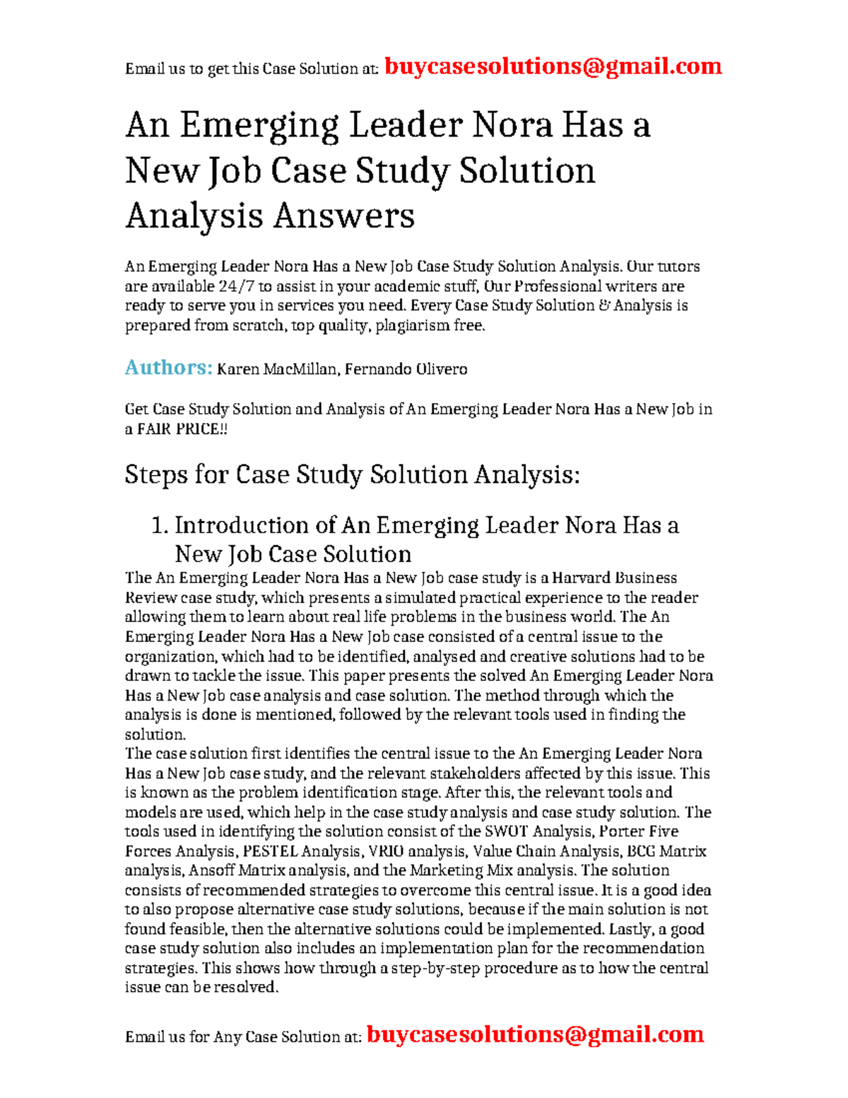An Emerging Leader Nora Has a New Job Case Study Solution & Analysis ...