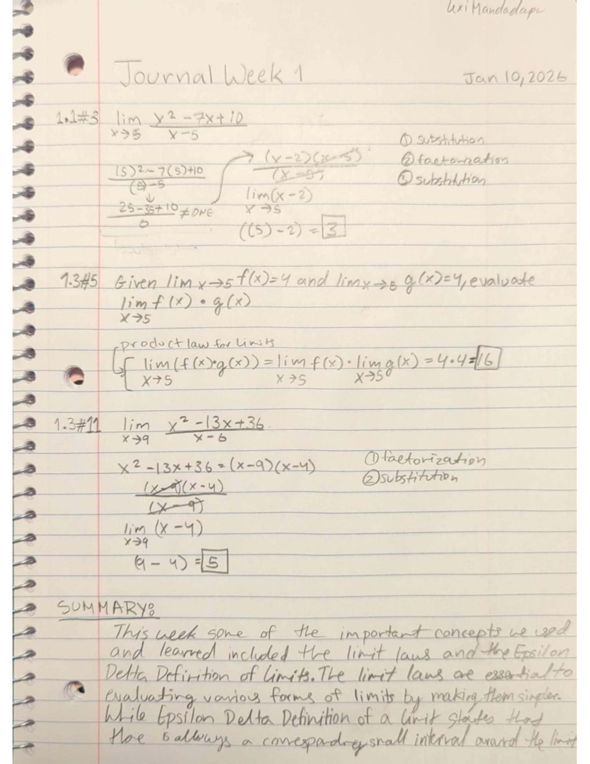 Math Journal Week 1: Limits & Epsilon Delta Definition - Studocu