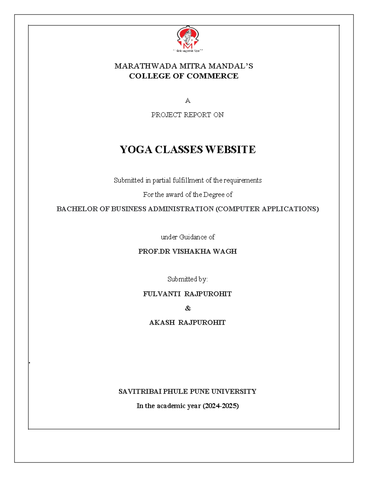 BBA(CA) Final Project Report: Yoga Classes Website Development - Studocu