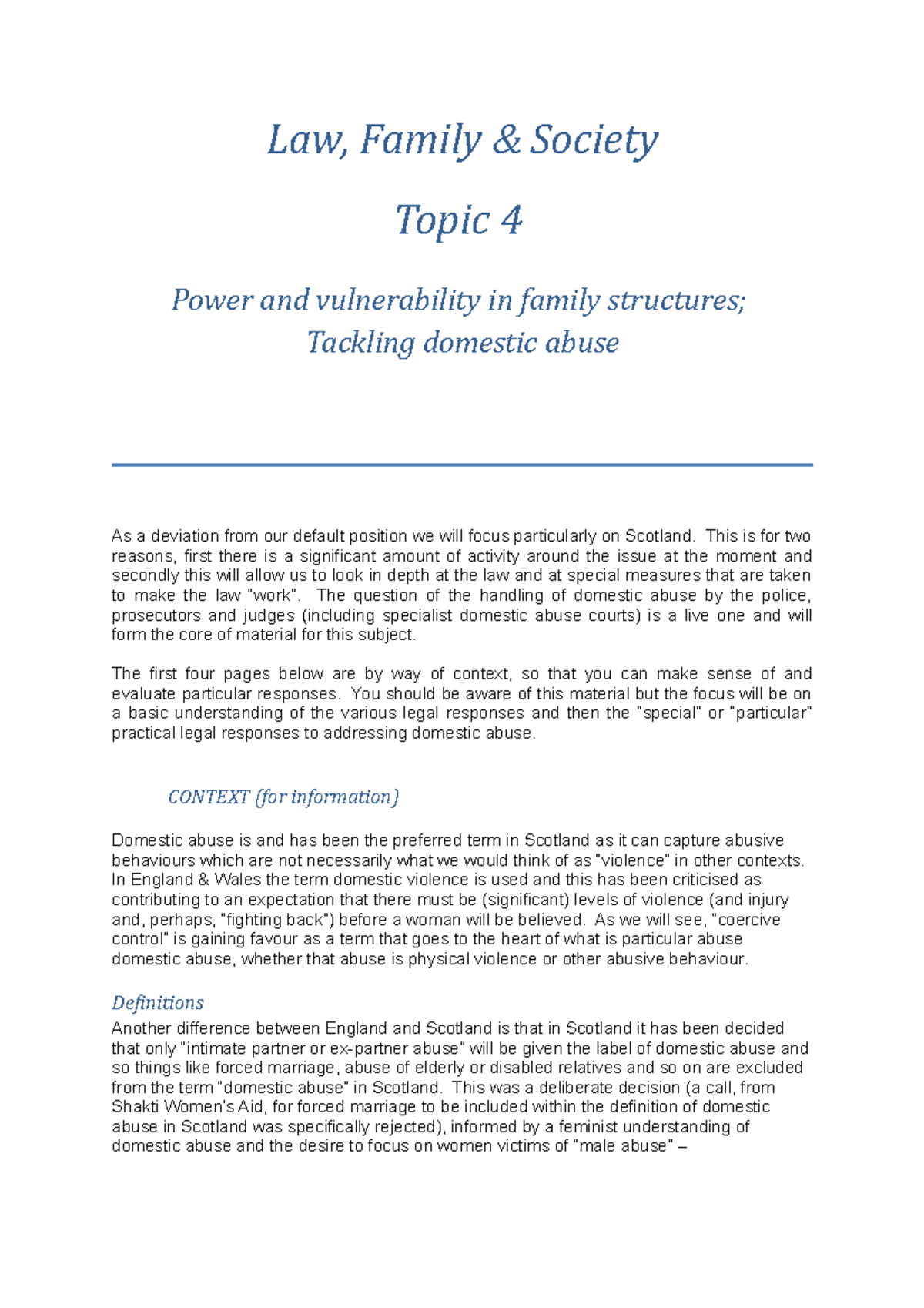 Scots Law & Domestic Abuse: Overview of Key Measures & Responses - Studocu