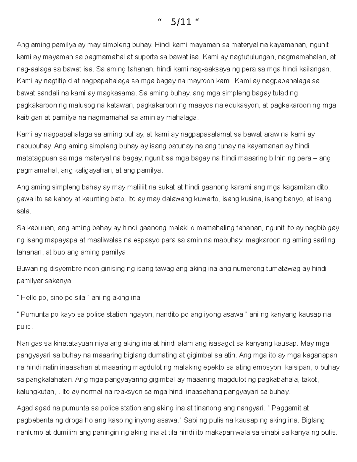 Maikling Kwento: Ang Pagsubok ng Pamilya at Pag-ibig - Studocu