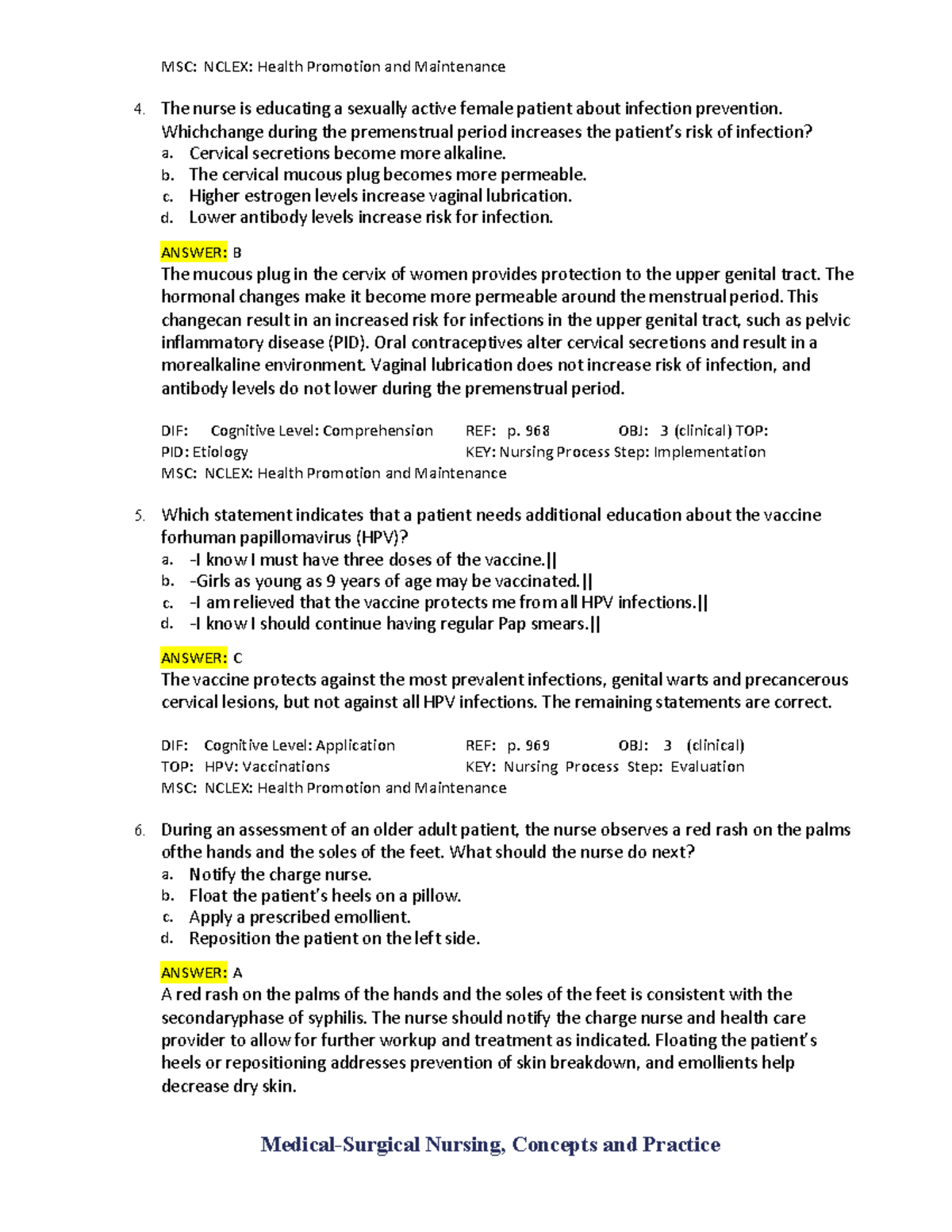 MSC: NCLEX: Health Promotion & Maintenance Test Bank Insights - Studocu