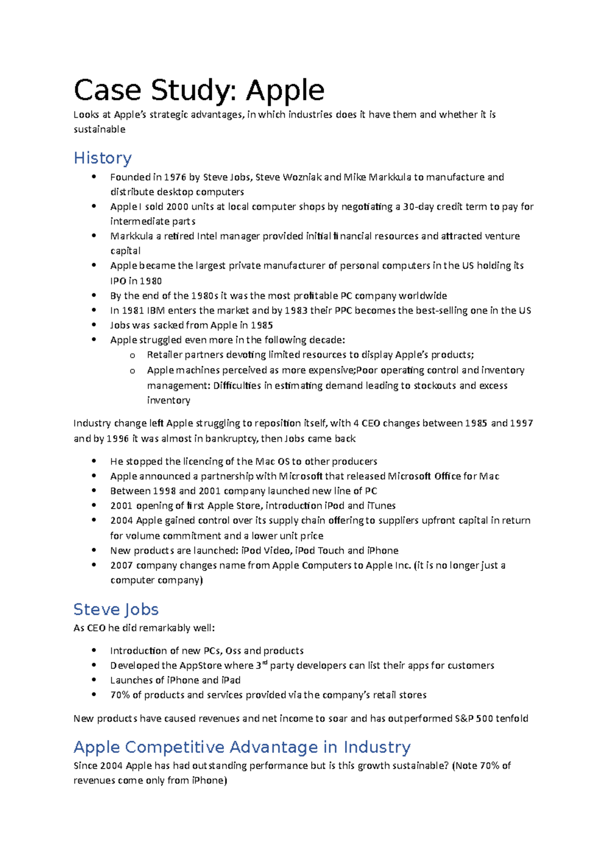 Case Study: Apple Strategies and Competitive Advantages Analysis - Studocu