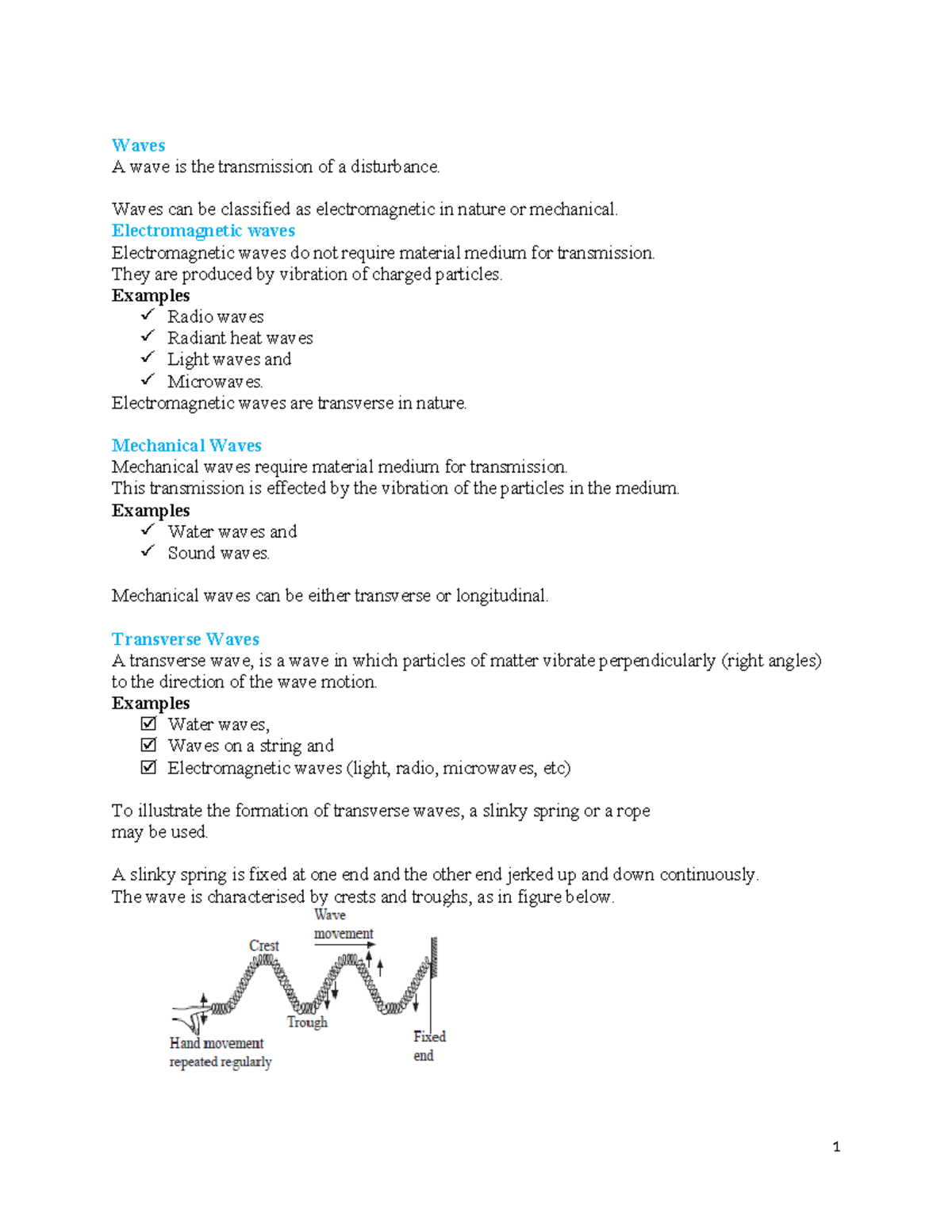 WAV 101: Simplified Notes on Electromagnetic and Mechanical Waves - Studocu