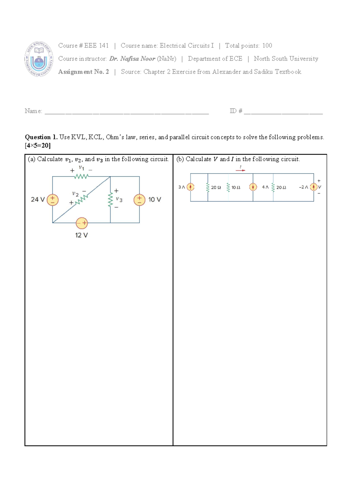 EEE 141 Assignment 2: Electrical Circuits I Spring 2025 Solutions - Studocu