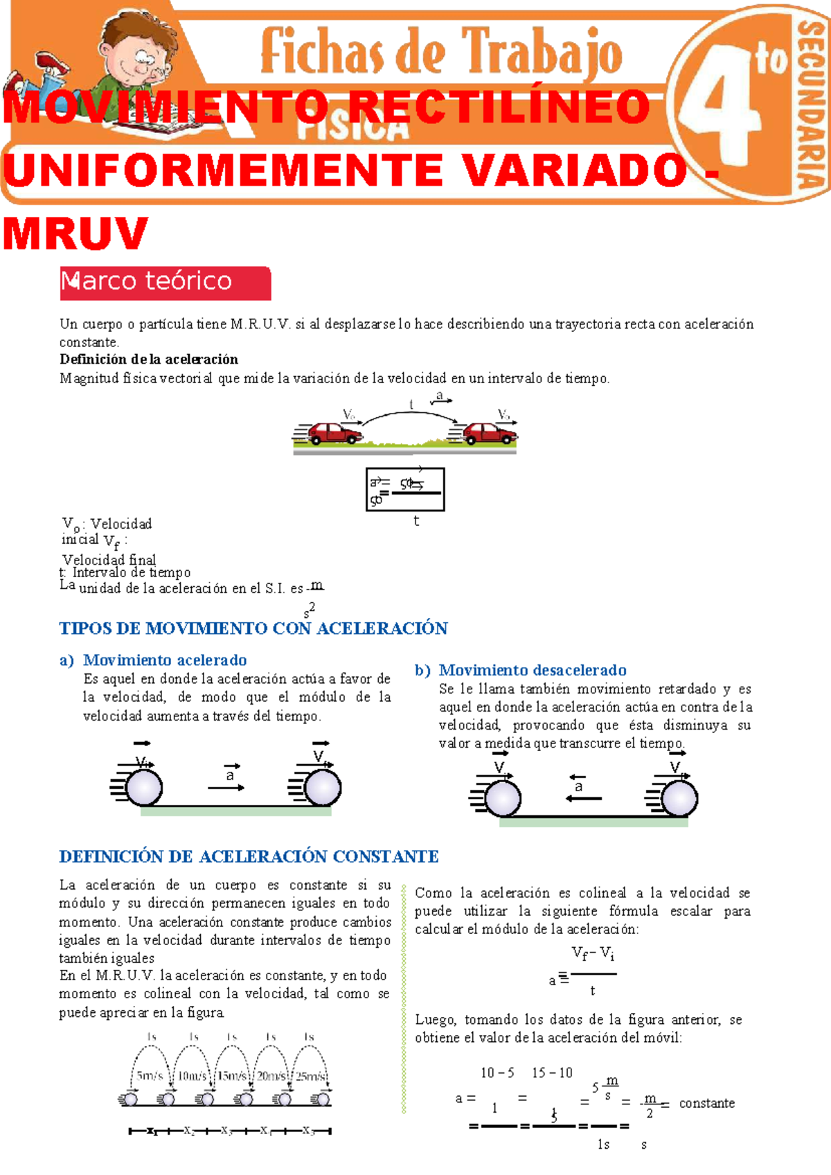 Movimiento Rectilíneo Uniformemente Variado MRUV - Teoría y Ejercicios - Studocu