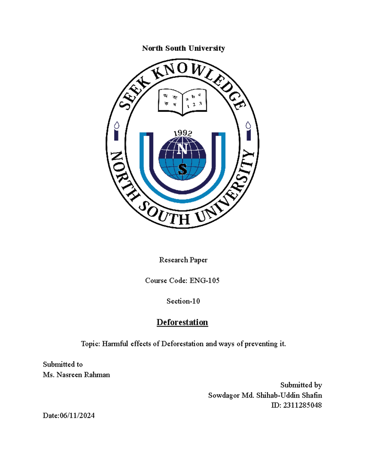 ENG- Research Paper: Analyzing Deforestation and Its Solutions - Studocu