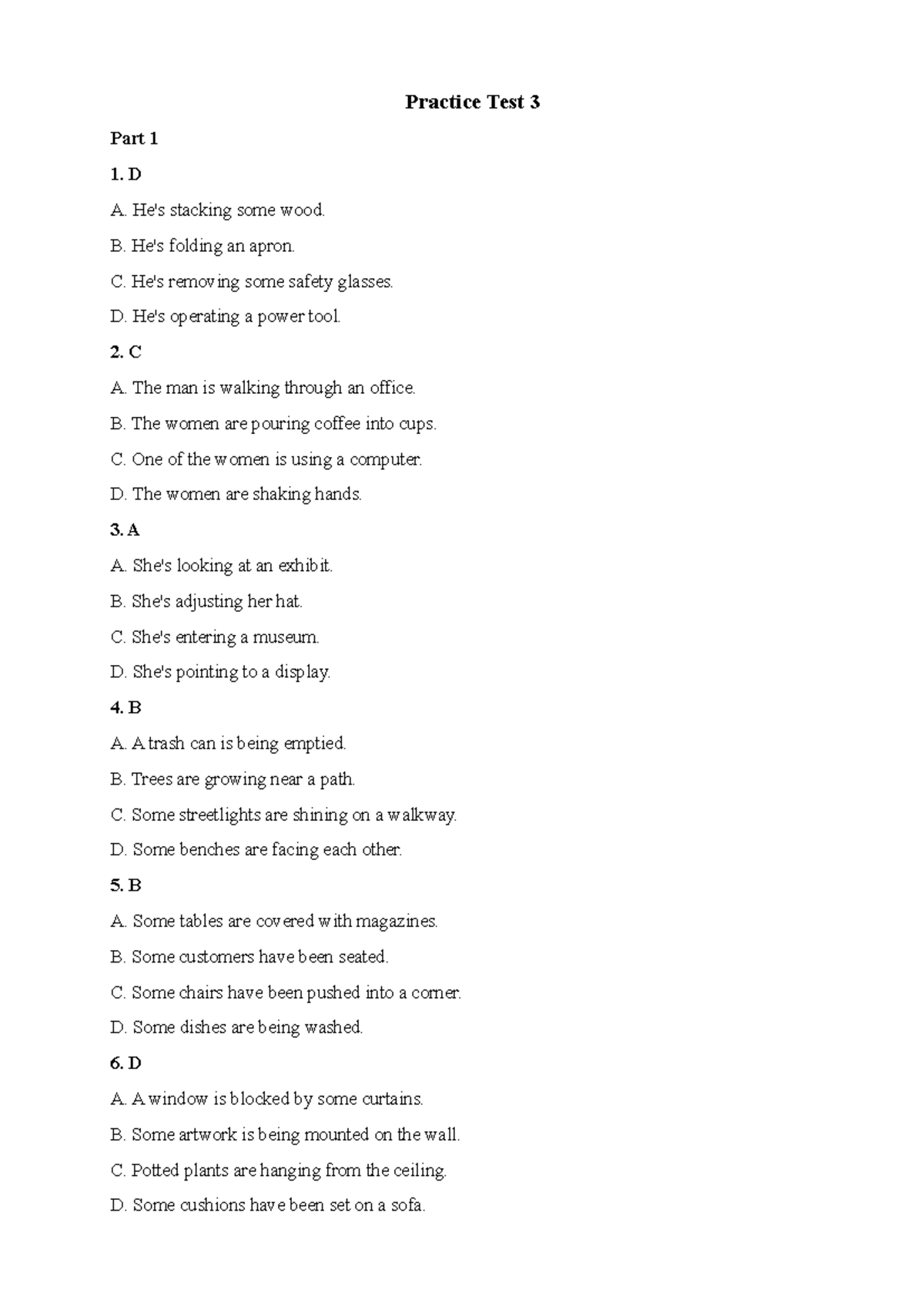 Practice Test 3: Listening Comprehension Questions and Answers - Studocu