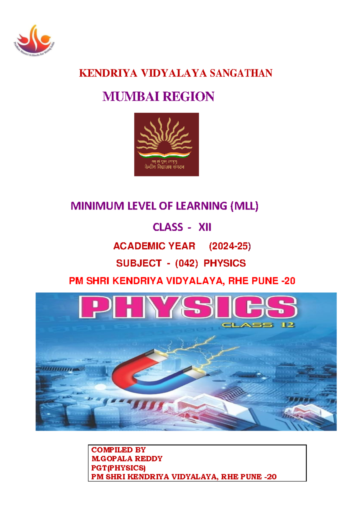 MLL Class XII Physics Notes (042) for Academic Year 2024-25 - Studocu