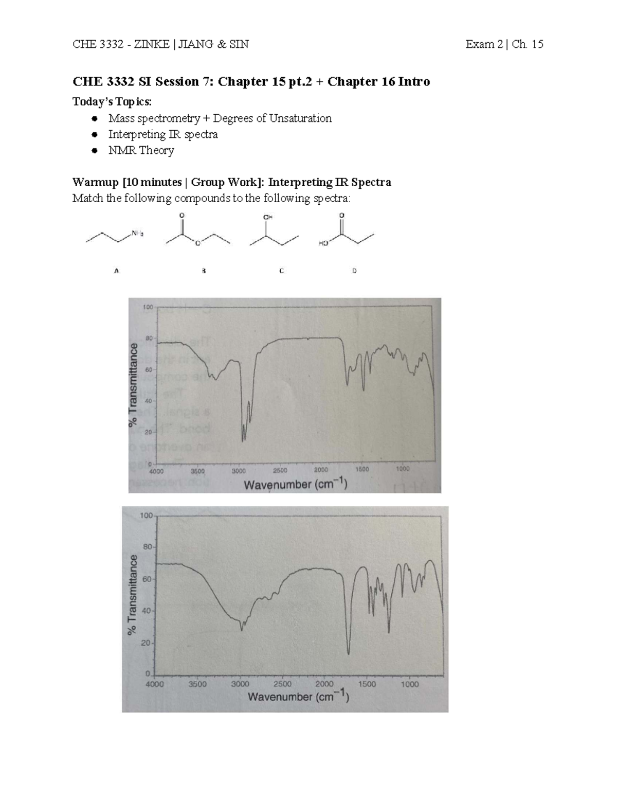 CHE 3332 - Session 7: Chapter 15 & 16 NMR & IR Spectra Analysis - Studocu