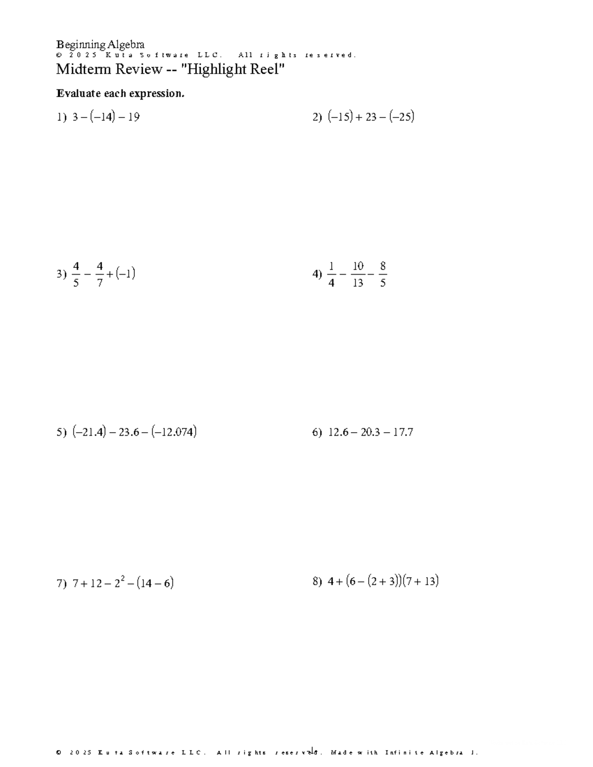 Infinite Algebra 1 - Midterm Review: Key Concepts and Exercises - Studocu