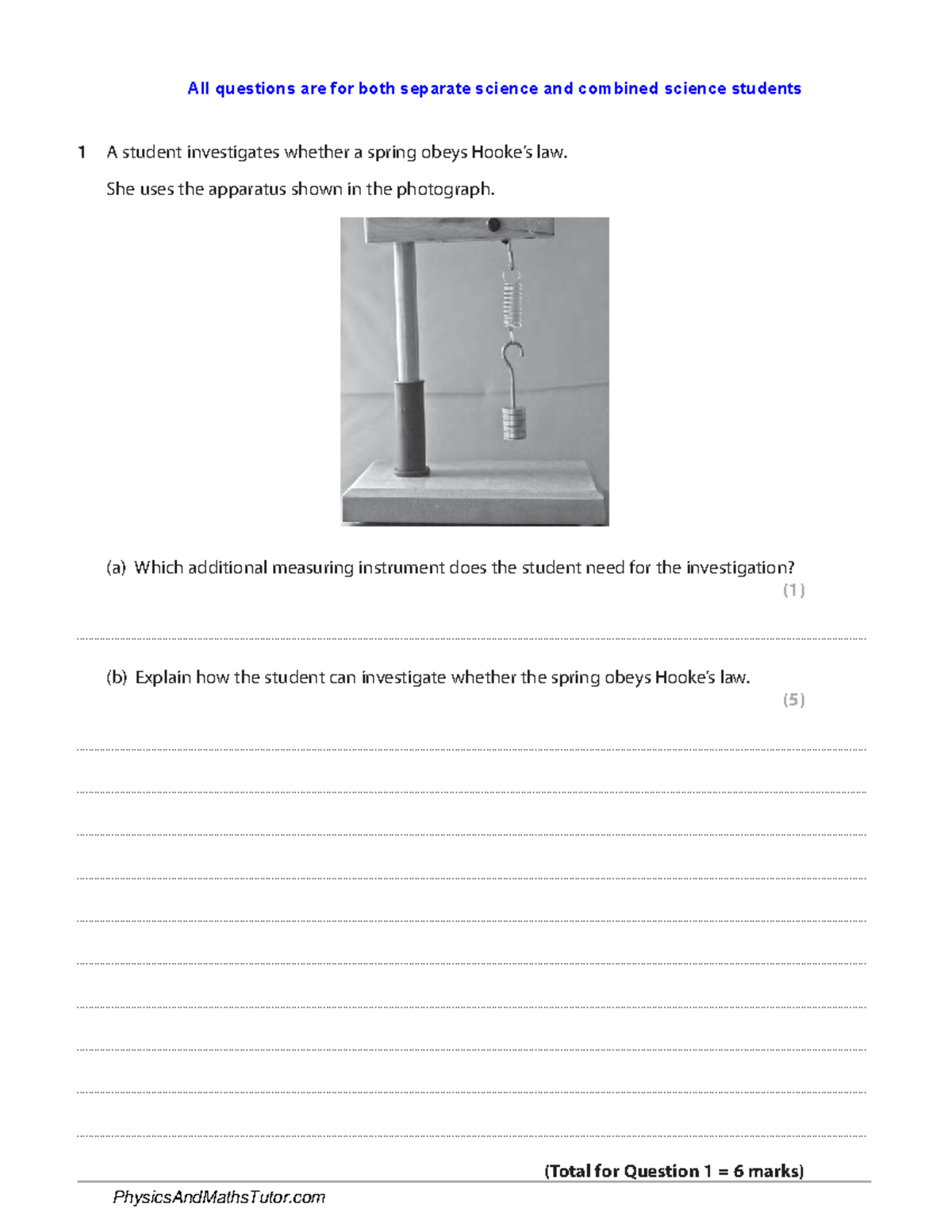 Force Movement & Position Worksheet - Investigating Hooke's Law - Studocu