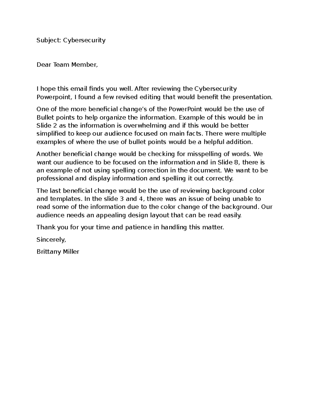 Scenerio 1 Email-Task1 - Subject: Cybersecurity Dear Team Member, I ...