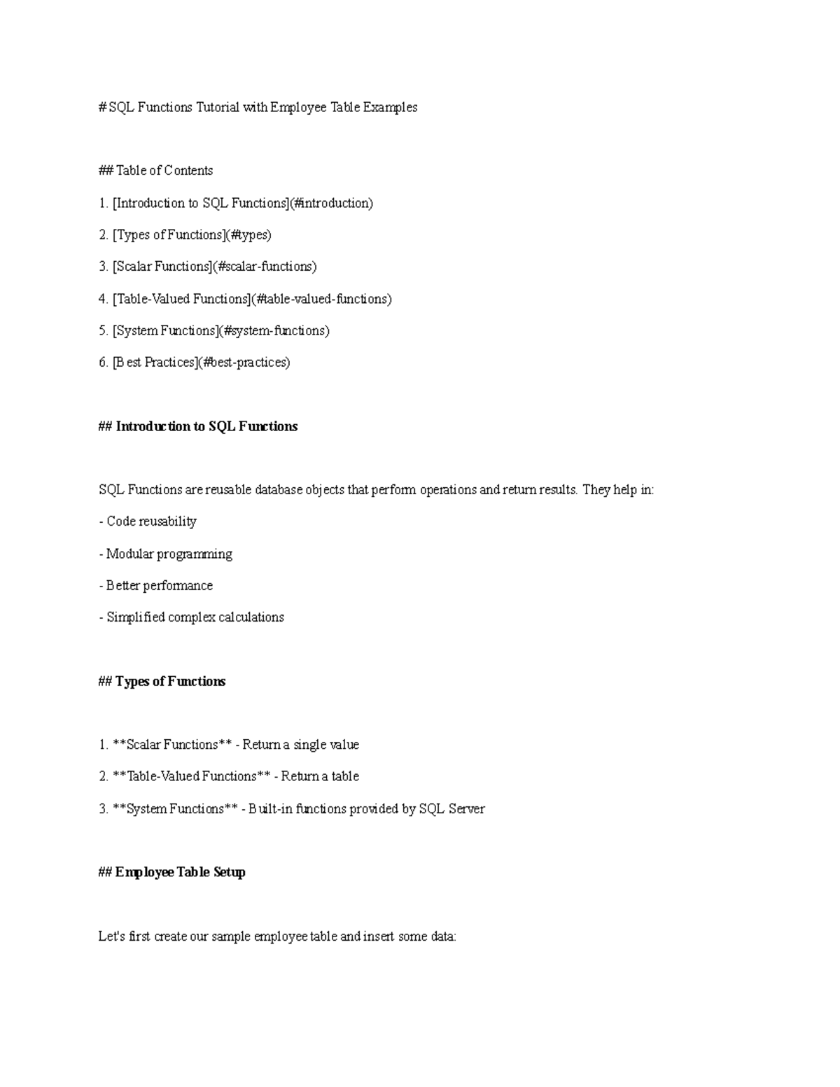 SQL Functions Tutorial (CS101): Employee Table Examples - Studocu