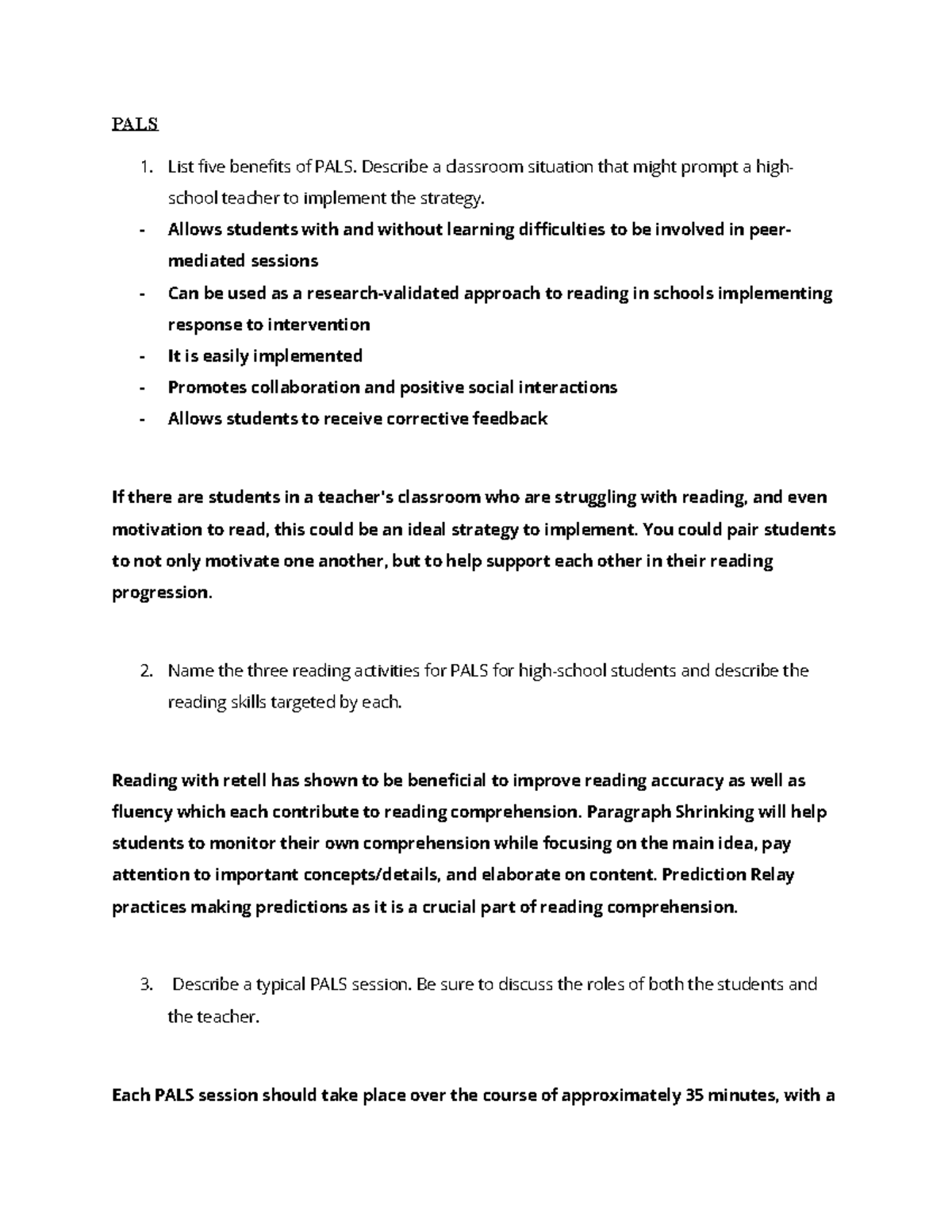 PALS Strategy: Peer-Mediated Learning for High School Reading Support ...