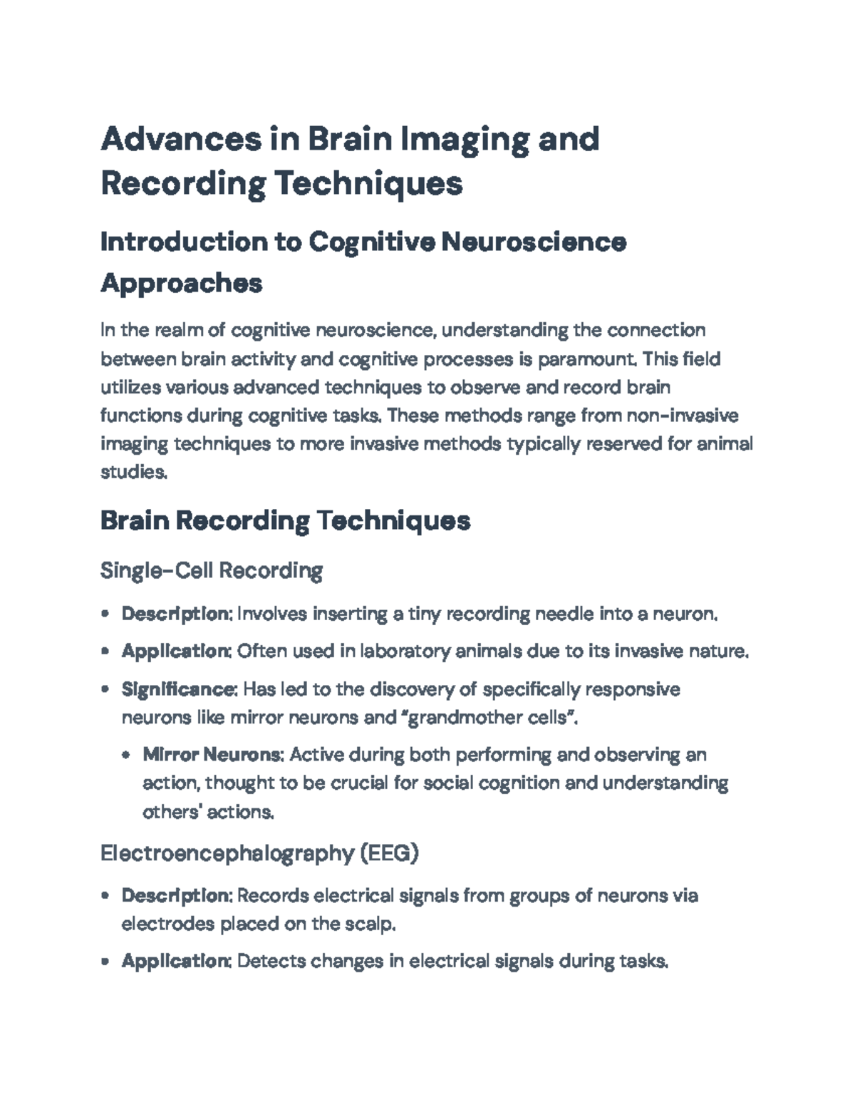 Cognitive Neuroscience: Advances in Brain Imaging & Recording ...