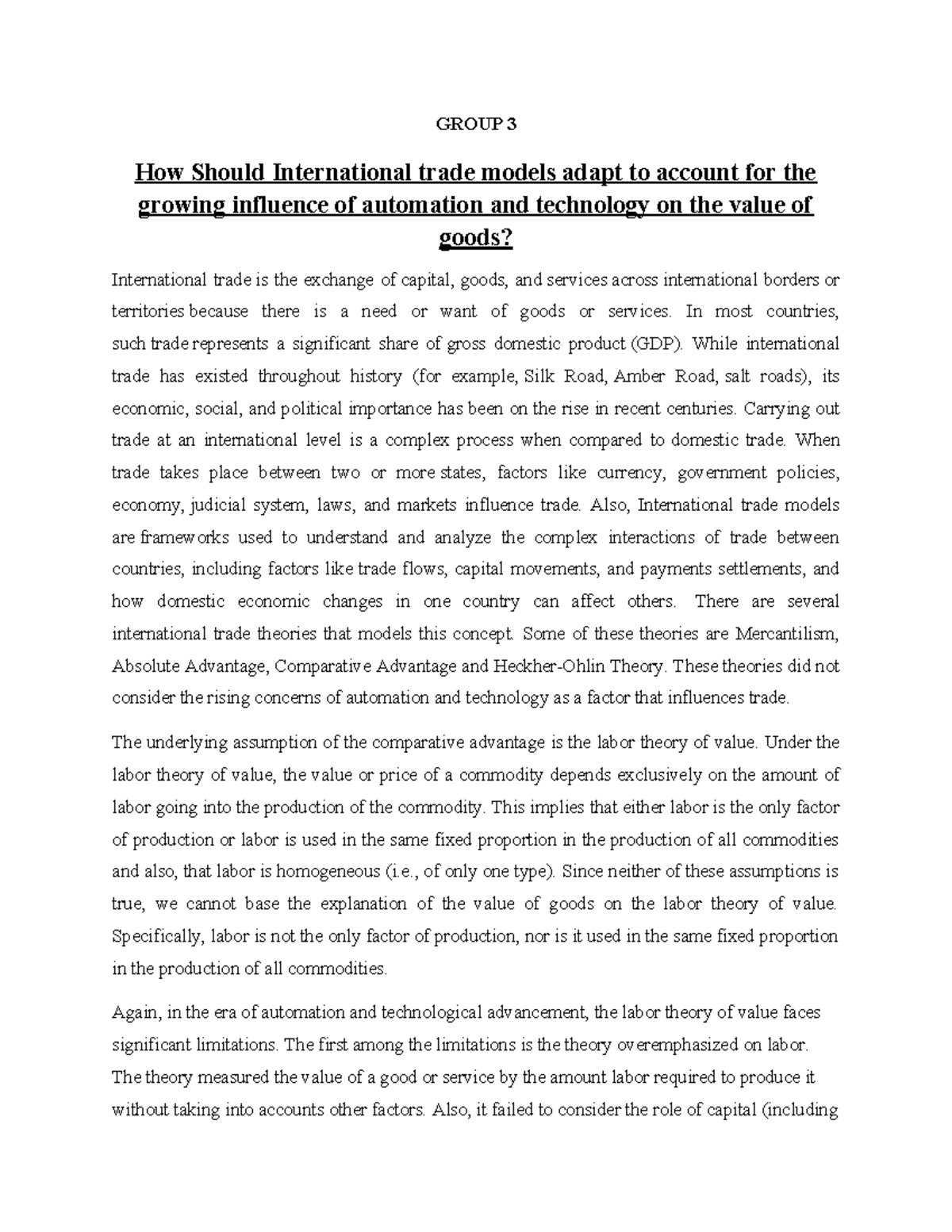 GROUP 3: Adapting International Trade Models to Automation & Tech - Studocu