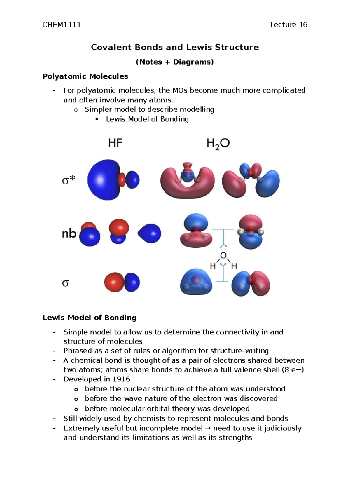 CHEM1111 - Lecture 16: Covalent Bonds & Lewis Structures Notes - Studocu