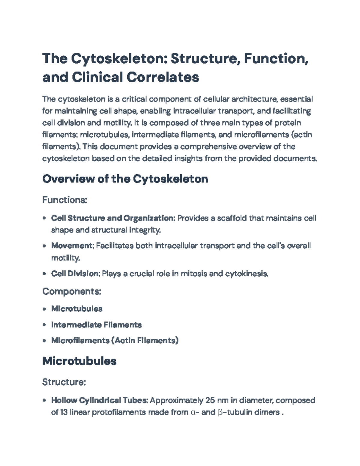 Cytoskeleton Overview: Structure, Function, and Clinical Implications ...