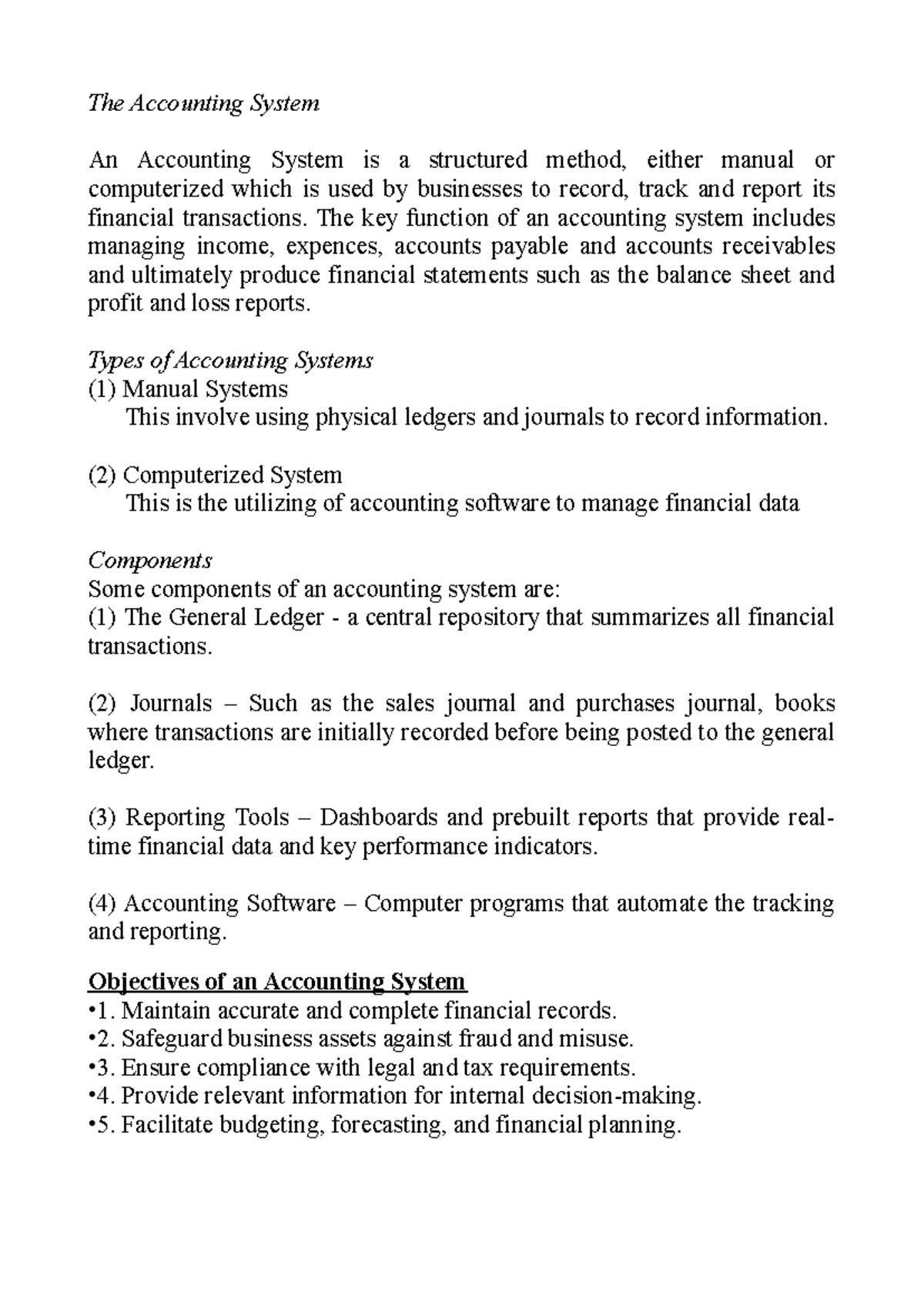Accounting System Overview: Key Functions & Components - Studocu