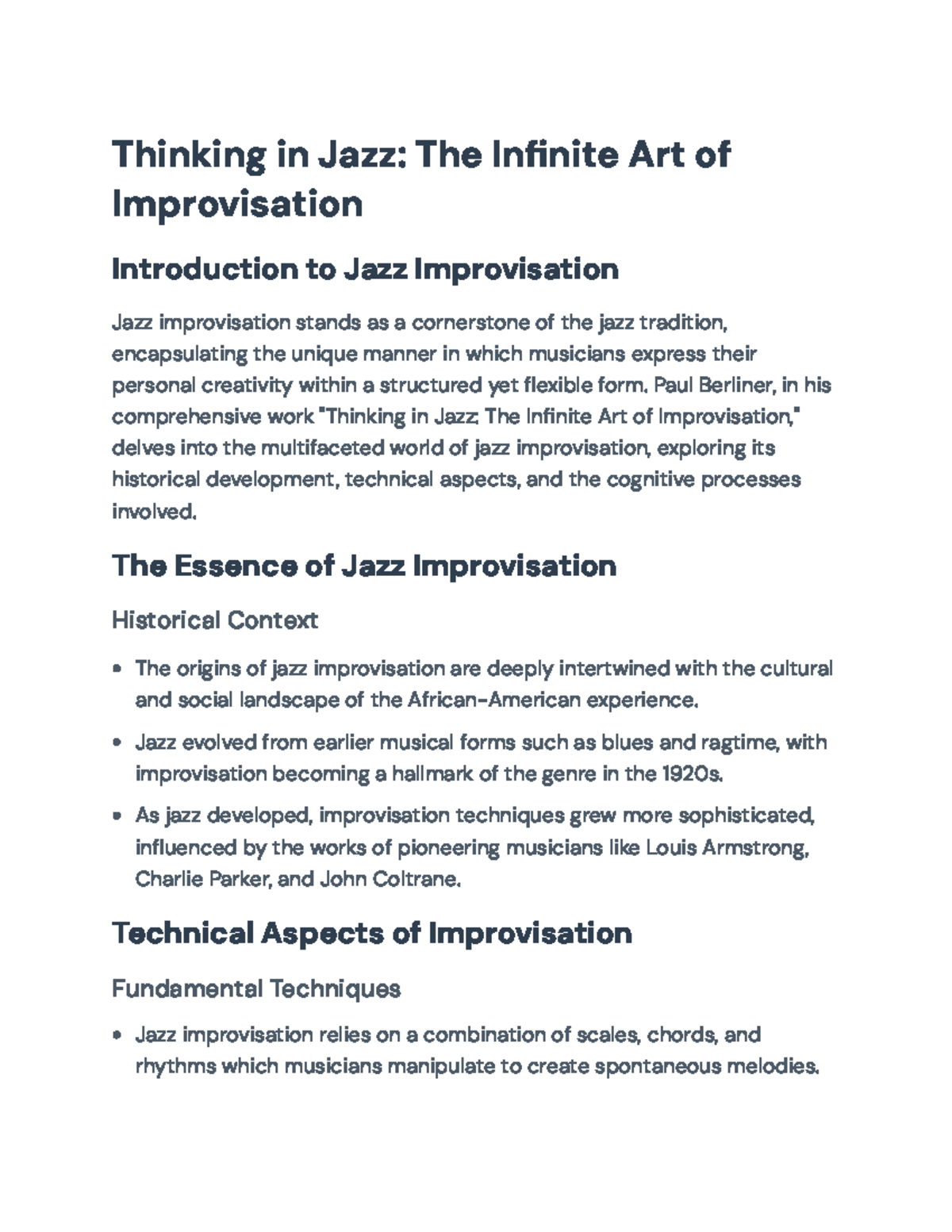 Thinking in Jazz: The Art and Techniques of Jazz Improvisation ...